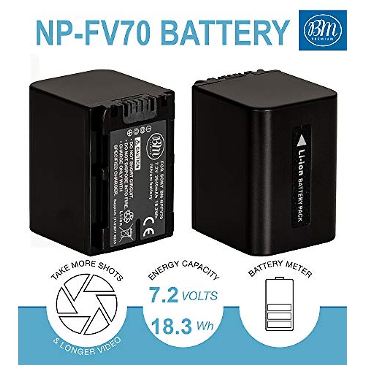 BM 2 NP-FV70 Batteries and Charger Kit for Sony FDR-AX53 FDR-AX700 HDR-CX455/B HDR-CX675/B HDR-CX900 HDR-PJ340 HDR-PJ540 HDR-PJ670/B HDR-PJ810 FDR-AX33/B FDR-AX100 Handycam Camcorder