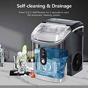 R.W.FLAME Portable Nugget Ice Maker Countertop, Pebble/Pellet Ice Maker Machine with Auto Self-Cleaning,11000Pcs/34Lbs/24Hrs, Ice Scoop and Basket,Ice Machine for Home Office Bar Party,Black