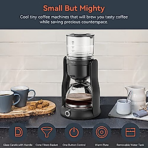 Tredy 2-Cup Coffee Maker, One Touch Automatic Drip Coffee Machine with Removable Water Reservoir, Glass Carafe, Automatic Shut Off & Warm Plate for Home Office(480ML/16OZ)