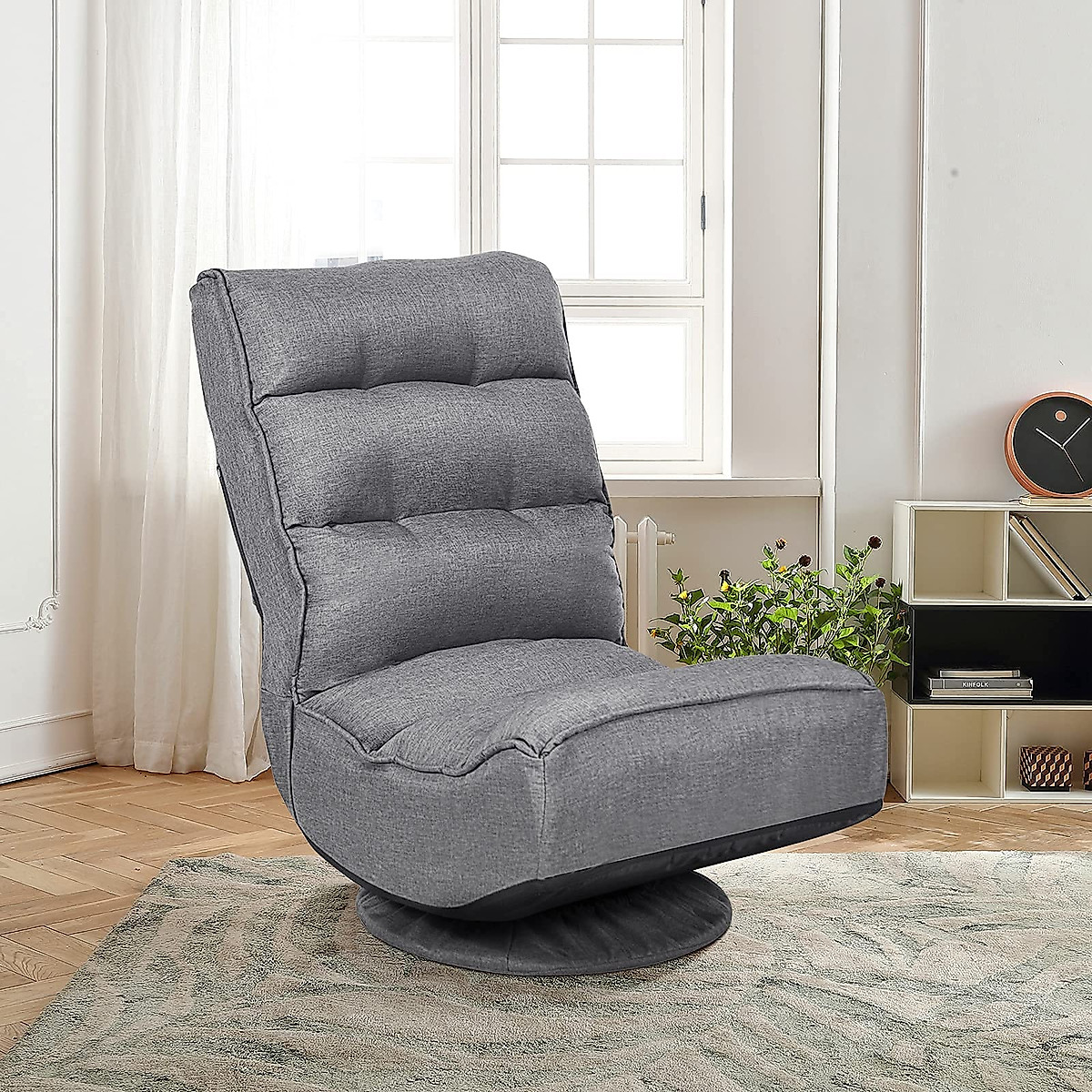 Giantex 360 Degree Swivel Gaming Chair, 6 Position Adjustable Folding Floor Chair, 300lb Spring Support, Comfortable Padded Backrest, Lazy Sofa Chair Game Rocker for Teens Adults