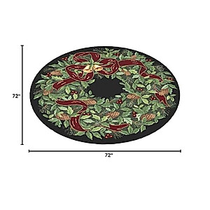 SAFAVIEH Vintage Poster Collection Area Rug - 6' Round, Black & Green, Handmade Christmas Wreath Novelty Wool, Ideal for High Traffic Areas in Living Room, Bedroom (VP323A)
