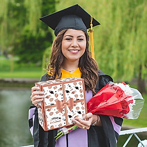 Levfla Graduation Gifts Set, Congratulations Present Box for Her Girl Women College Student with Pre-Packed Wine Glass Grad Cap Bath Bomb Makeup Bag Candle Card Rose Gold