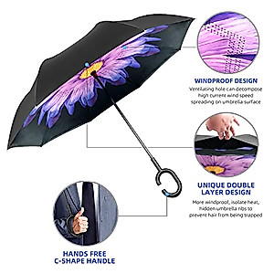 Trenovo Inverted Umbrella - 2023 Pro-Series Windproof Reverse Umbrella with C-Shaped Handle, Upside Down Umbrella for Rain, Updated Waterproof Tech & Wind Resistant Double Layer Stick Umbrella, Anti-UV Inside Out Umbrella for Car, Women and Men (Lucite)