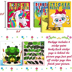 4PCS Crafts for Kids Ages 4-8 Sticker Books - Includes Dinosaur Llama Turtle and More Animal Designs Gift Party Create 40 Pictures