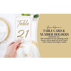 Gold Table Numbers 1-30 with Head Table Card & Table Number Holders - Elegant 4 x 6 Inch Place Seating Sign with Highly Visible Numbers for Wedding Reception, Restaurant, Anniversary, Birthday Party