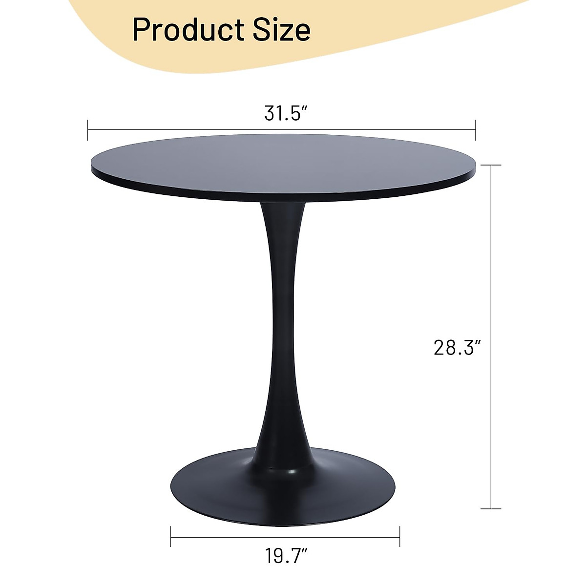 FurnitureR 31.5" Round Dining Table for 2-4 People with Pedestal Base for Home Office Living Room Kitchen Leisure, Black, Tulip Style