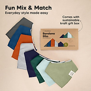 8-Pack Organic Baby Bandana Bibs for Girls - Super Absorbent Triangle Baby Bibs for Drooling and Teething Infant, 100% Cotton Extra Soft for Newborn, Infant 0-36 Months (Hunter)