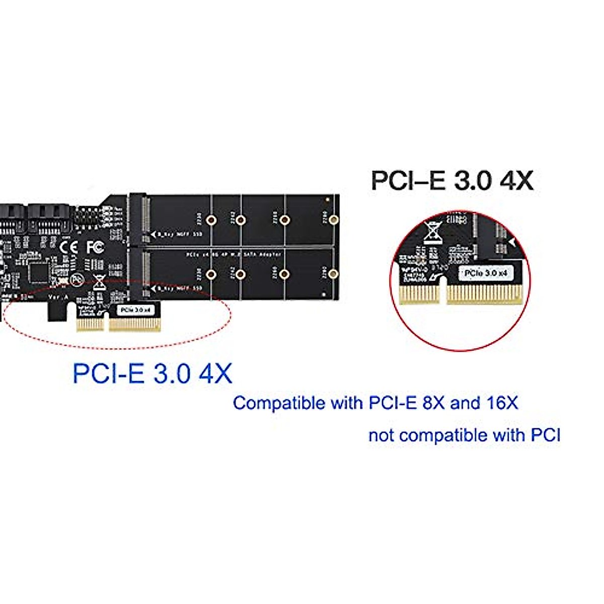 4in1 Dual M.2 NGFF (B Key) SSD+ Dual SATAIII 6G SSD/HDD to PCI Express 4X Converter Adapter with Low Profile Bracket for Desktop PC