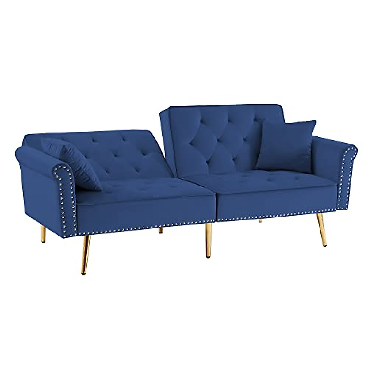 HomSof Futon Bed, Convertible Sleeper Tapered Metal Legs, Small Splitback Sofa for Living Room, 2-Seat, Blue