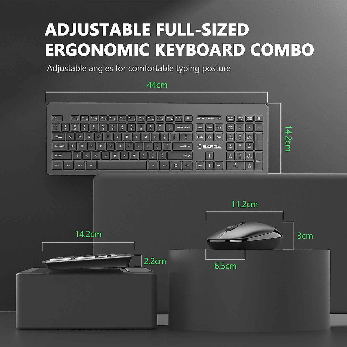 Wireless Keyboard and Mouse Combo, SBARDA Full Size Compact Silent 2.4 GHz Wireless Keyboard and Mouse with 13 Multimedia and Shortcut Keys for Desktops/Laptops/Mac, Black