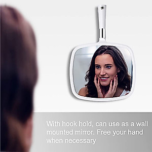 Orange Tech Large Hand Held Mirror with Handle, Makeup Hand Mirror with Hook Hole for Bathroom and Bedroom, Barbers Haircut Mirror for Home and Salon