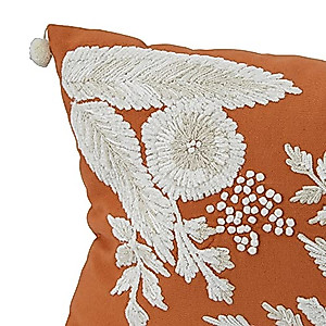 Creative Co-Op Cotton Lumbar French Knots & Embroidered Flowers Pillow, Coral & White