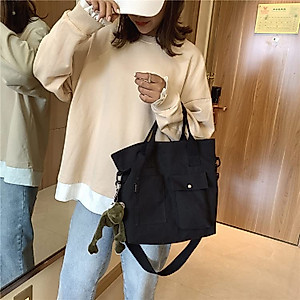 Pbkabiug Canvas Bags for Women Handbag Shoulder Bag Large Capacity Messenger Tote Shopper Bags Casual Cross Body Bag (Black)