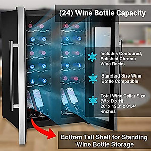 NutriChef PKCWC24 Cellar Cooler for White and Red Wines Chiller, 24 Bottle Dual Zone-Stainless Steel