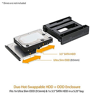 ICY DOCK Tool-Less 3.5” SATA HDD Mobile Rack and Ultra-Slim 9.5mm ODD Bay for External 5.25” Bay | DuoSwap MB971SPO-B (3.5" HDD + ODD)