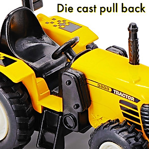 Srenta 4 inch Die Cast Pull-Back Monster Tractor, Pullback Farm Tractor, 3, Pack of 3
