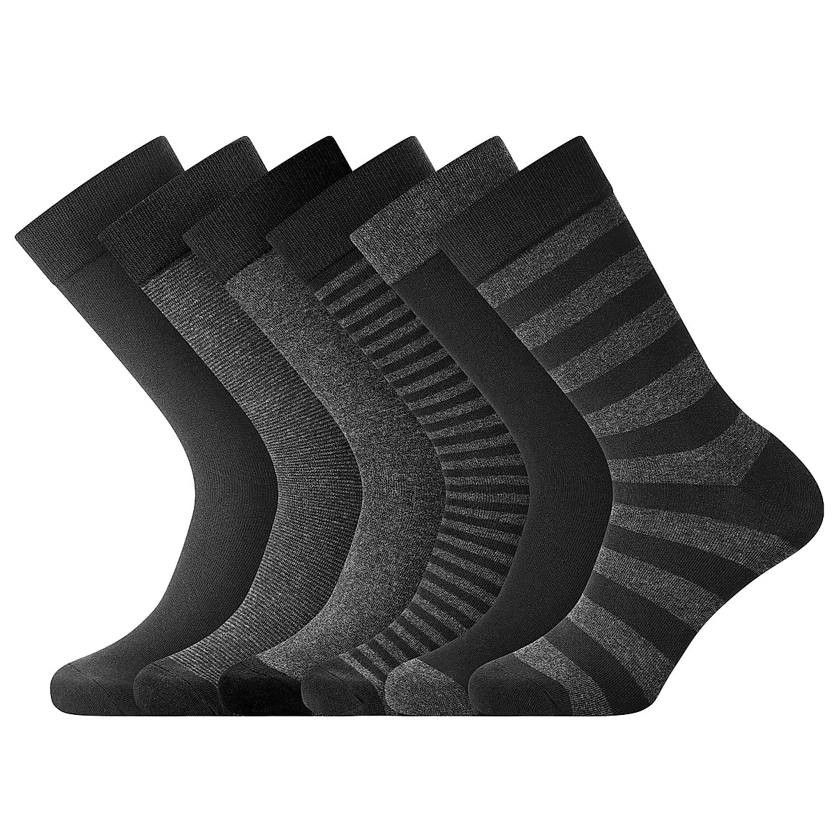 Fandecie Mens Striped Dress Crew Socks 6 Pair Pack for Shoe Size 9-13