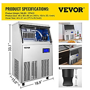 VEVOR Commercial Ice Maker Machine, 80-90LBS/24H 33LBS Bin, Upgrade Stainless Steel Commercial Ice Machine for Home Bar Resaturant, Include Electric Water Drain Pump/Water Filter/ 2 Scoops