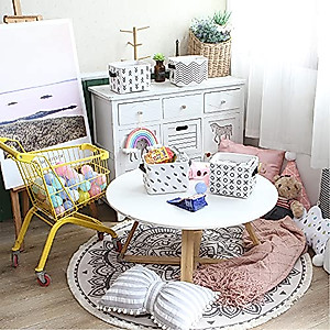 Sea Team Foldable Mini Square New Black and White Theme Natural Linen & Cotton Fabric Storage Bins Simple Desk Shelf Baskets Organizers - Set of 4