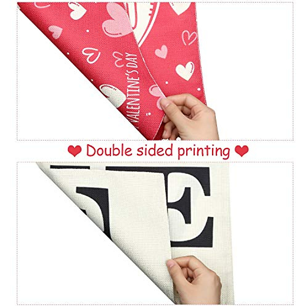 2 Pieces Valentine Flag, Love Happy Valentines Day Flag, 12.5 x 18.5 Inch Valentine's Heart Garden Flag, Double Sided Printing 2 Layer Burlap Flags for Valentine's Day Home Garden Yard Decoration Gift