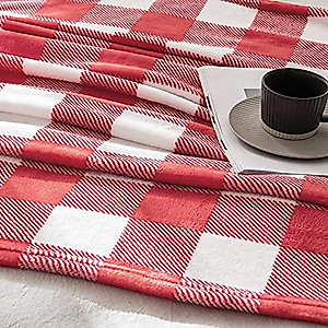 MIULEE Buffalo Plaid Fleece Throw Blanket for Sofa Couch Bed, Red and White Checkered Decor, Super Soft Lightweight Cozy Warm Fuzzy Geometric Microfiber Flannel Blanket for All Seasons, 50" X 60"