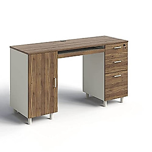 Modern Design By Crafts & comfort Venice Computer Desk - Office Desk with 3 Drawers & CPU Storage Cabinet - Laptop Workstation with Keyboard Tray & Cable Hole - Home & Office Supplies -Cass/White