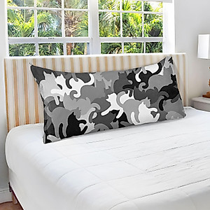 Halloween Black Cat Camouflage Pillowcase for Hair and Skin Body Pillow Cover Long Pillow Cases 20"X 54" Plush Pillow Case with Zipper for Pillow