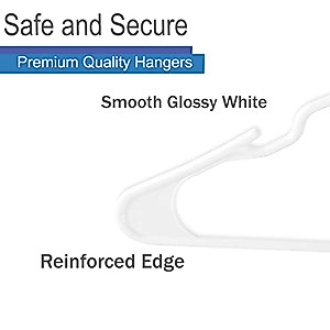 Heshberg Plastic Notched Hangers Space Saving Tubular Clothes Hangers Standard Size Ideal for Everyday Use on Shirts, Coats, Pants, Dress, Skirts, Etc. (20 Pack, White)