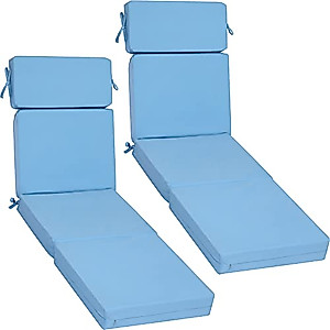 Geelin 2 Pcs Lounge Outside Chair Cushion 21 x 72 Inch Beach Lounge Cushion Deep Seat High Back Patio Cushion Outdoor Textured Waterproof Couch Cushion Replacement for Balcony Lawn (Light Blue)