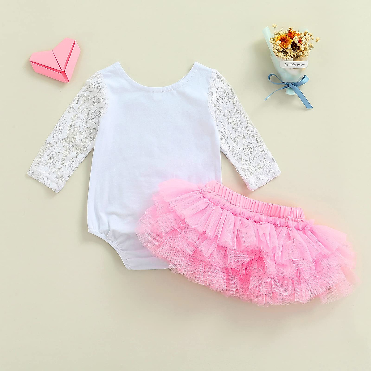 Newborn Baby Girl 1st Birthday Outfits Boho Lace Romper Dress Long Sleeve Bodysuit Jumpsuit Infant Tutu Dress Clothes Sets (A1 White, 9-12 Months)