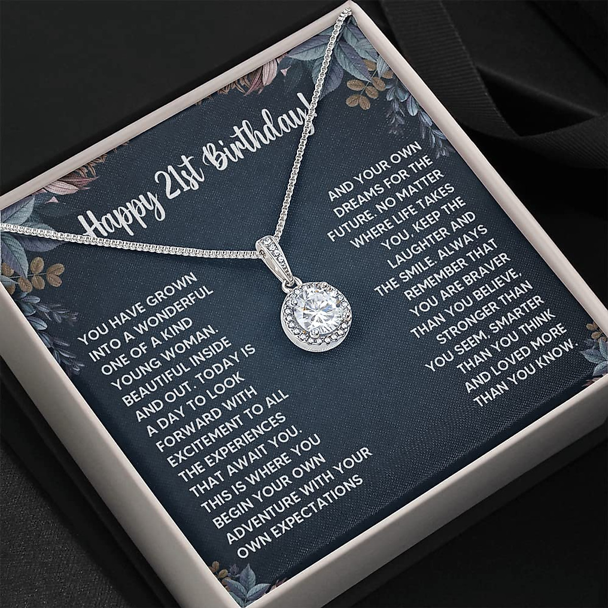 FG Family Gift Mall 21st Birthday Gifts For Her, 21 Year Old Female Birthday Card Necklace Gift Ideas, Happy Bday For Women Turning Finally 21, Stainless Steel, Cubic Zirconia