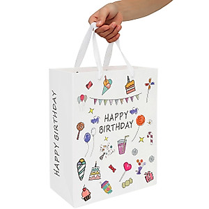 13" Large White Gift Bag Set with Greeting Card and Tissue Papers (Cake and Ice Cream) for Boys, Girls or Kids Birthday Party, Baby Shower
