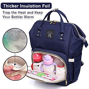 Diaper Bag Backpack Water-resistant, Nanrui 25L Roomy Nappy Bag for Baby Boy and Girl Men Backpack Travel Back Pack with 2 Stroller Straps- Navy Blue