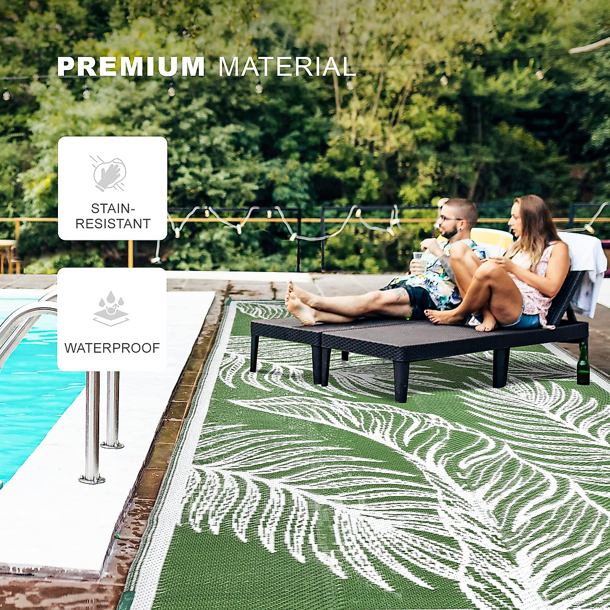 wikiwiki Outdoor Rugs 9x18 for Patios Clearance, Waterproof & Portable Camping Rugs for Outside Your RV, Large Indoor/Outdoor Plastic Straw Mats, Perfect for Deck,Balcony,Pool,Green, Rugscape Series