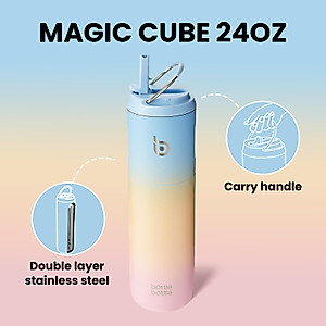 BOTTLE BOTTLE Insulated Water Bottle 24oz with Straw Lid and Handle for Sports Travel Gym Stainless Steel Water Bottles Double-Wall Vacuum Metal Thermos Bottles Leak Proof BPA-Free (blueyellowpink)