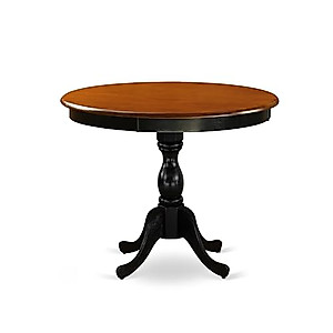 East West Furniture AMVA5-BCH-C 5 Piece Kitchen Table Set for 4 Includes a Round Dining Room Table with Pedestal and 4 Linen Fabric Upholstered Dining Chairs, 36x36 Inch, Black & Cherry