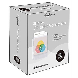 Craftinova 500 Sheet Protectors, 3 Hole Lightweight Binder Sleeves, Designed to Protect Frequently Used 8.5 x 11 Papers, Acid Free, Clear Plastic Design, 9.25 x 11.25 Top Loaded
