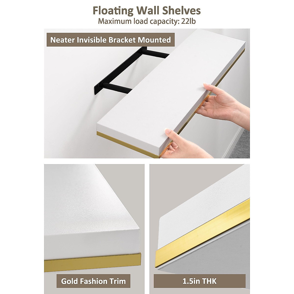 Sivapleso Floating Shelves Set of 2, Modern White Floating Shelves for Wall 24 Inches Long Wall Hanging Shelf with Invisible Brackets for Room Wall