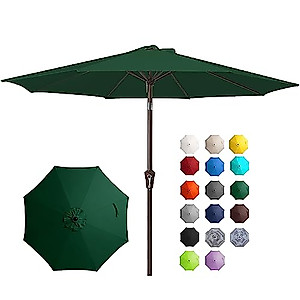 JEAREY 9FT Outdoor Patio Umbrella Outdoor Table Umbrella with Push Button Tilt and Crank, Market Umbrella 8 Sturdy Ribs UV Protection Waterproof for Garden, Deck, Backyard, Pool (Dark Green)