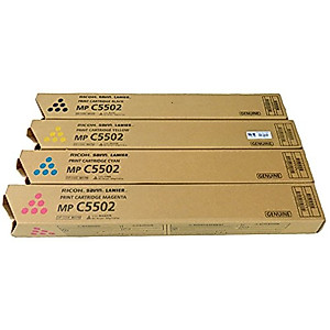Ricoh 841751, 841752, 841753, 841754 4-Color Complete Toner Cartridge Bundle for MP C4502, MP C5502, Multicolor