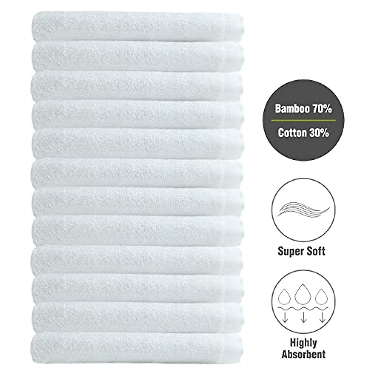 SUMMERMIA 12 Pack Bamboo Washcloths 13" x 13" - Soft Wash Cloths for Your Face Towel, Wash Cloths for Your Body (White)