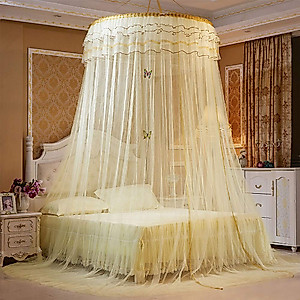Princess Lace Style Mosquito Net, Foldable Round Bed Canopy, Bed Canopy, for Children Girls Baby Kids(Beige)
