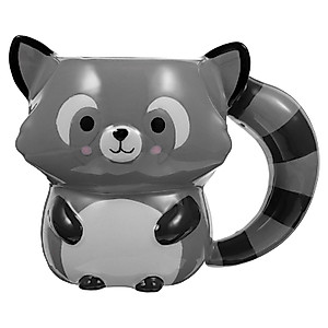 Luxshiny Cute Ceramic Coffee Mug 3D Raccoon Mug Tea Cup Hand Painted Animal Coffee Cappuccino Latte Cup Drinking Cups Milk Cups with Handle for Christmas Birthday Gift Grey