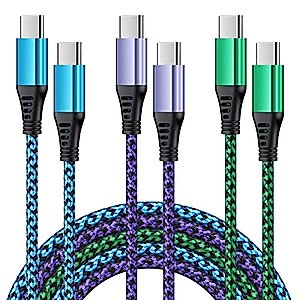 USB C to USB C Cable 3-Pack 6ft Type C Fast Charging Cable PD Cord Compatible Samsung Galaxy A14/A13 5G/A23/S23/A54/S21 FE/A34/Z Fold4/A03s/A53/S22/A12,Pixel 7/6a,iPad Air 5/4/Pro 2020,MacBook Pro/Air