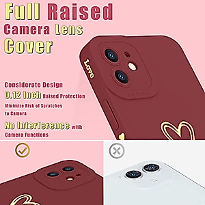 Teageo Compatible with iPhone 12 Case 6.1 inch for Women Girls, Cute Luxury Love Heart [Soft Anti-Scratch Full Camera Lens Protection] Silicone Girly Shockproof Phone Case for iPhone 12-Burgundy
