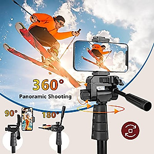 Aureday Selfie Stick Phone Tripod&Monopod, 67'' Detachable Cellphone Tripod Stand with 360° Rotatable Pan Head, Tripod for iPhone&Android Phone, Portable Phone Stand for Recording/Photography/Make-Up