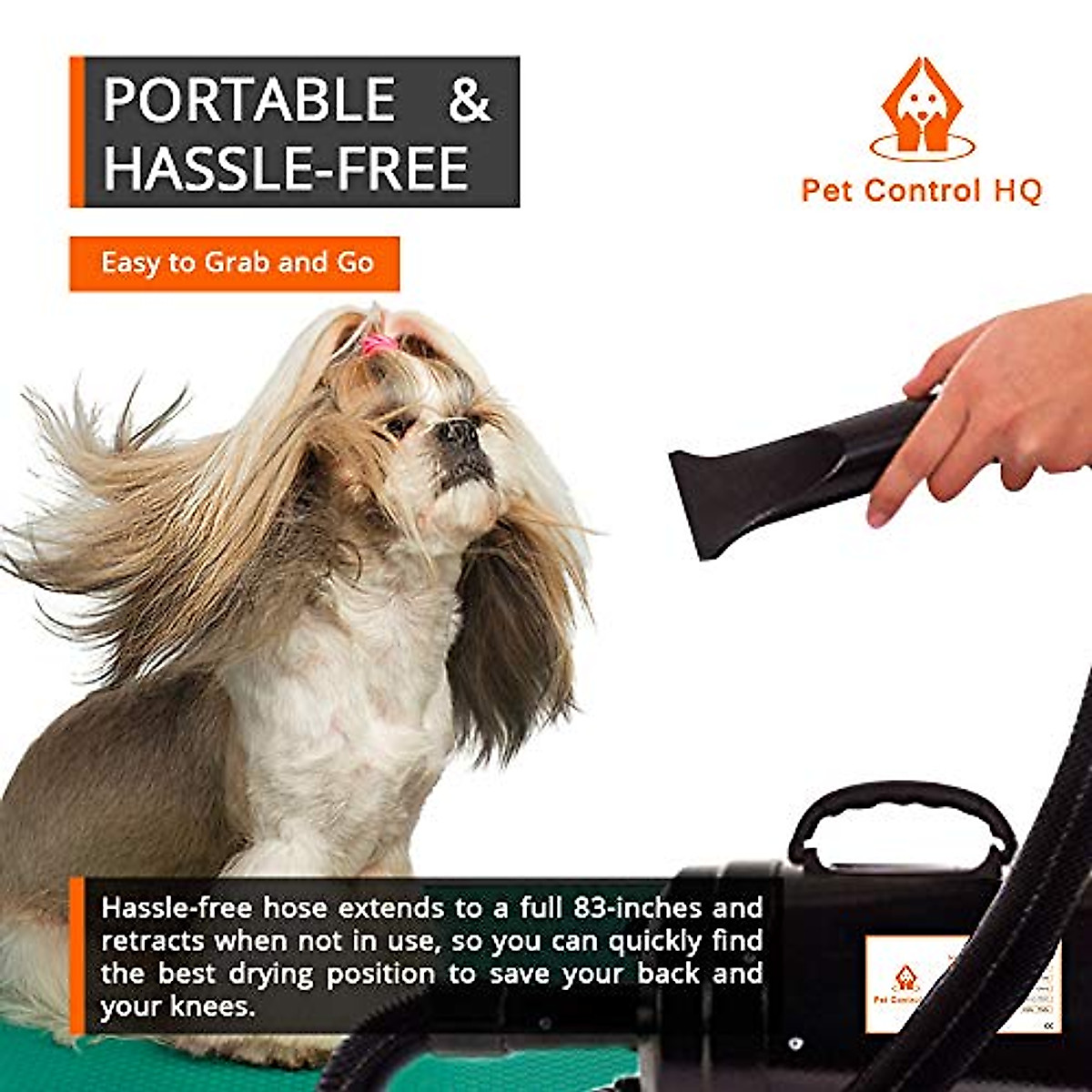 Dog Hair Dryer Blower for Grooming - Professional High Velocity 4.5HP Blow Dryer for Dogs - Adjustable Heat Low Noise Quiet Air Flow - Pet Dryer for Grooming