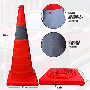 EDAUS 4 Pack 28Inch Collapsible Traffic Cones, Multi Purpose Pop up Safety Road Reflective Parking Cone, Orange Construction Cones, for Training, Parking Lot and Driving Practice