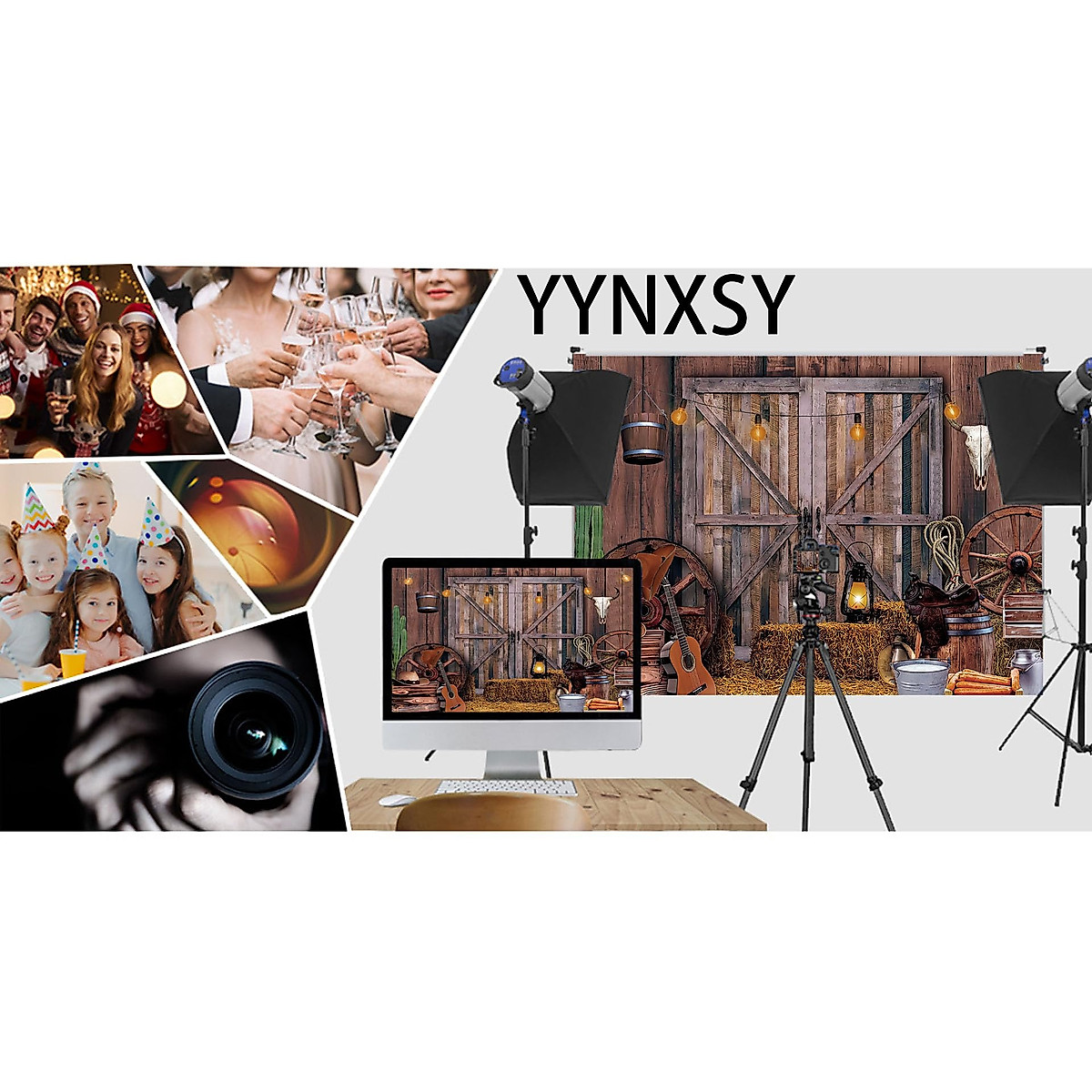 YYNXSY Western Cowboy Backdrop Western Party Supplies Decorations Wild West Decor Rustic Wooden House Barn Photography Background for Kids Boy Children Boy Baby Birthday Banner Photo Booth7 x 5 FT