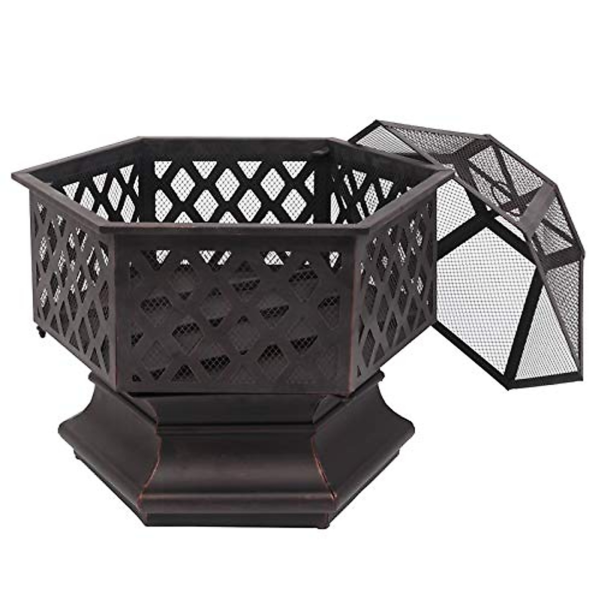 Fire Pit,22" Hexagonal Shaped Iron Brazier Wood Burning Fire Pit Decoration for Patio Backyard Garden Beach Camping Picnic